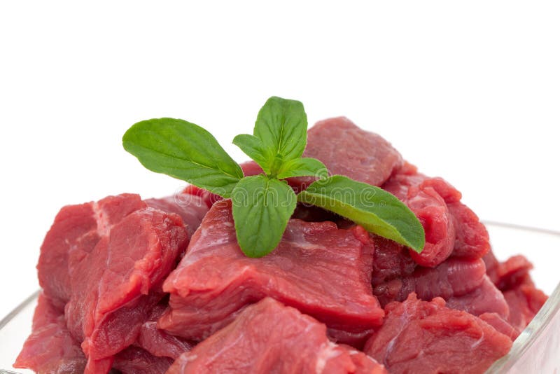 Pieces of Fresh Beef in a Glass Bowl Stock Image - Image of isolated ...