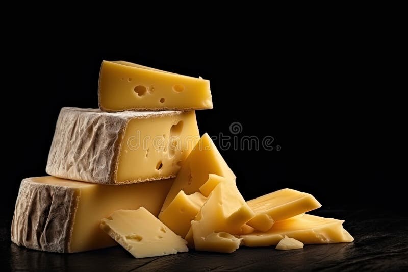Pieces of Fresh Cheese on a Wooden Tray on a Dark Background and Empty ...