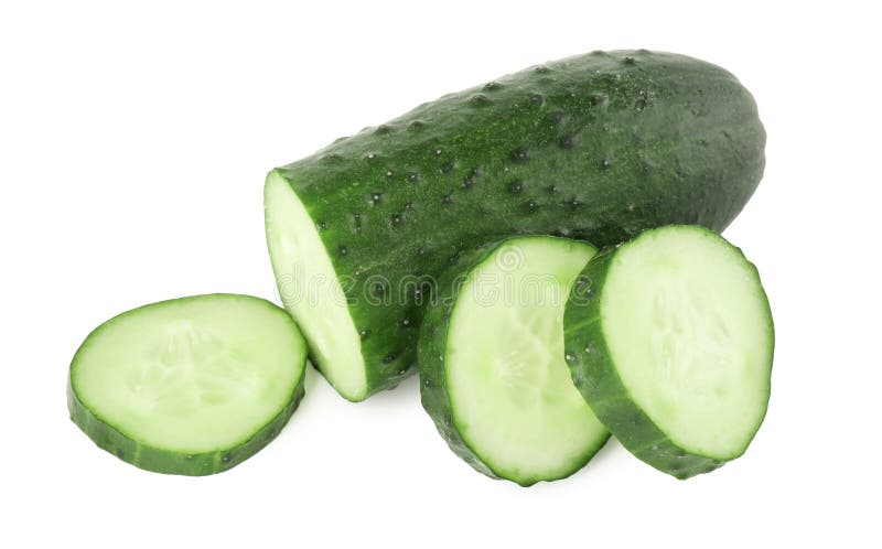 Pieces of Fresh Cucumber Isolated on White Stock Photo - Image of diet ...