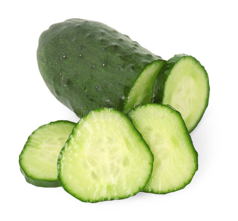 Pieces of Fresh Cucumber Isolated on White Stock Image - Image of ...