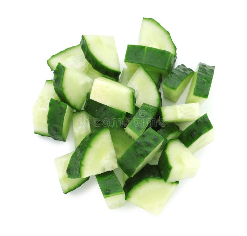 Pieces of Fresh Cucumbers Isolated on White, Top View Stock Image ...