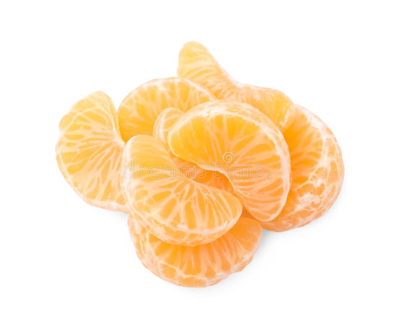Pieces of Fresh Juicy Tangerine on White Background, Top View Stock ...