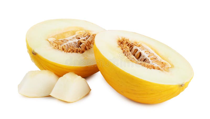 Pieces of Fresh Melon Isolated on White Stock Image - Image of exotic ...