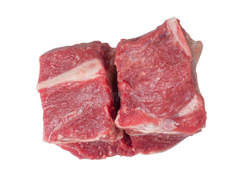 Pieces of Fresh Raw Meat and Beef Bones on a White Background Stock ...