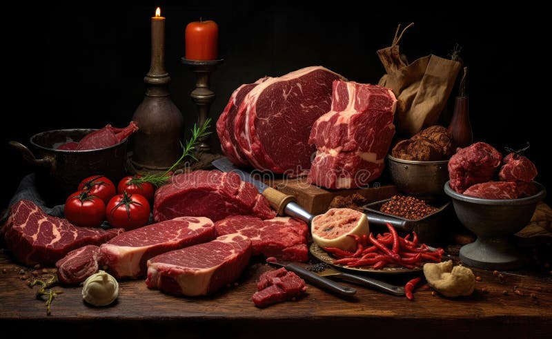 Chunks of fresh red meat stock illustration. Illustration of closeup ...