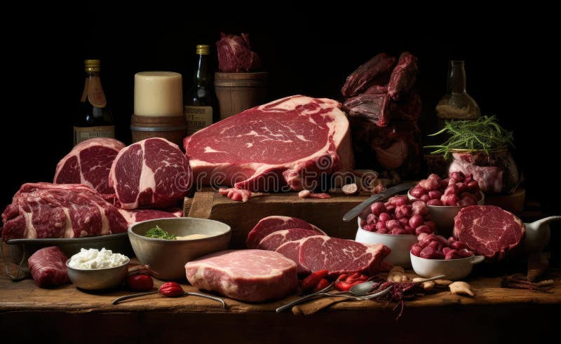 Chunks of fresh red meat stock illustration. Illustration of menu ...