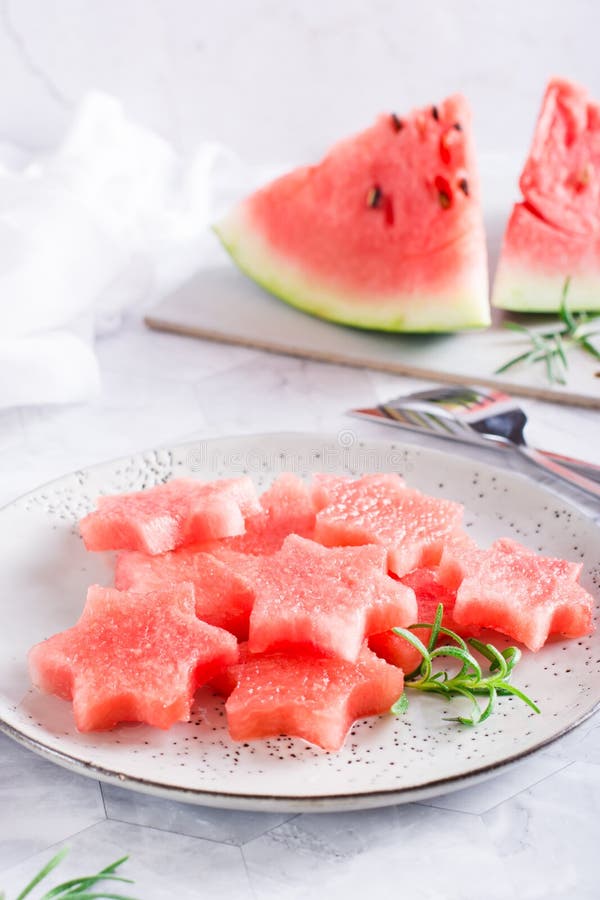 Pieces of Fresh Watermelon in the Form of Stars on a Plate. Summer ...