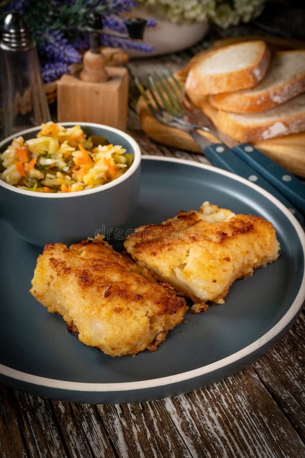 Pieces of fried cod fillet stock photo. Image of fried - 309515094