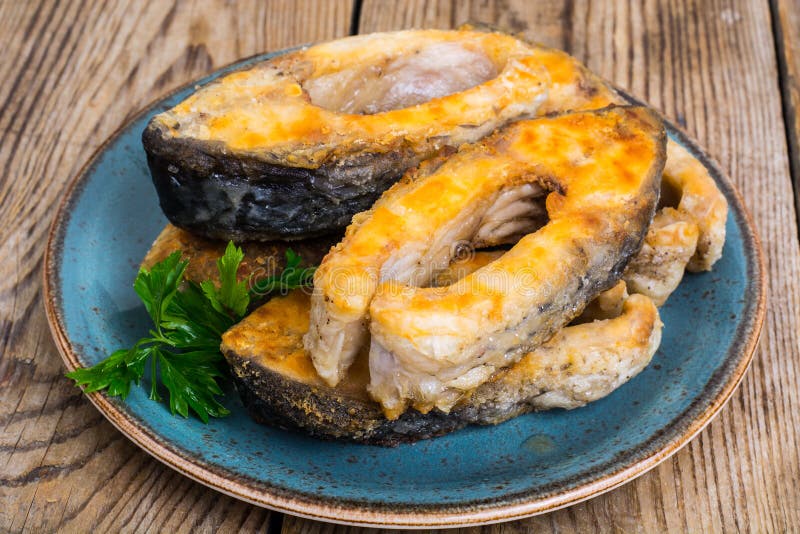 Pieces of Fried Fish on Blue Plate Stock Image - Image of diet, lunch ...