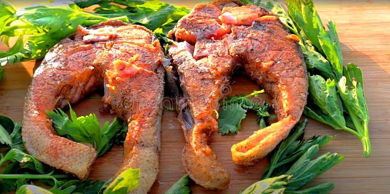 Pieces of Fried Fish with Herbs Stock Image - Image of gourmet, closeup ...