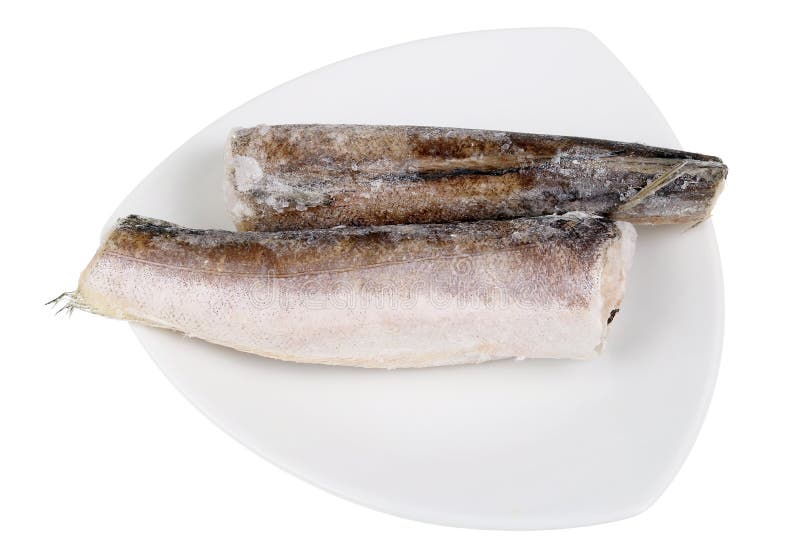 Pieces of Frozen Atlantic Hake Fish Lying on a Plate Isolated Stock ...