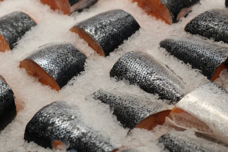 Pieces of Frozen Red Fish in Ice Stock Image - Image of grocery, food ...