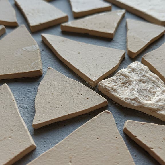 Pieces of Geometric Clay Tiles, Primarily Triangular, are Arranged on a ...