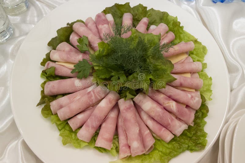 Pieces of a Ham on the Plate Stock Photo - Image of gourmet ...