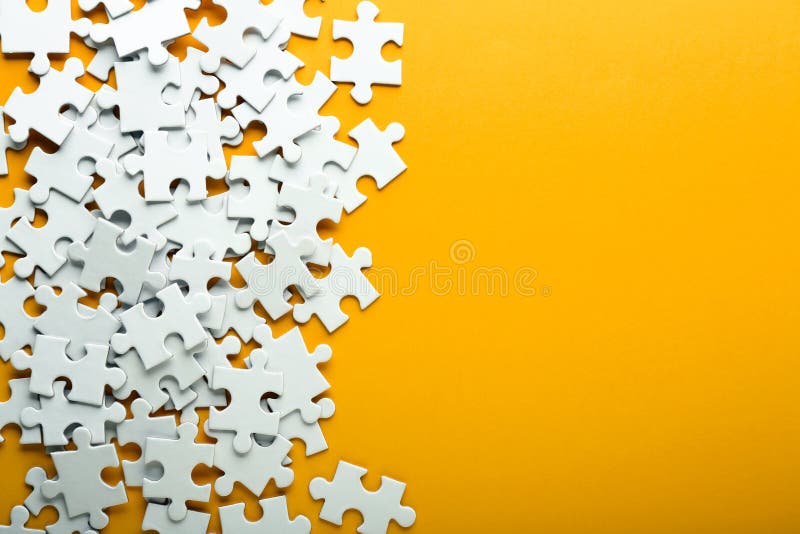 Pieces of Jigsaw Puzzle on Color Background Stock Photo - Image of ...