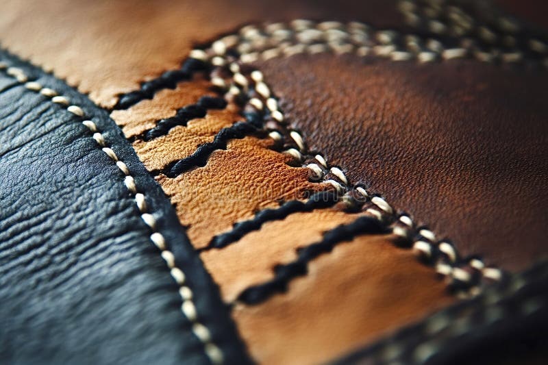 Pieces of Leather Showing Stitching and Different Colors Stock Photo ...