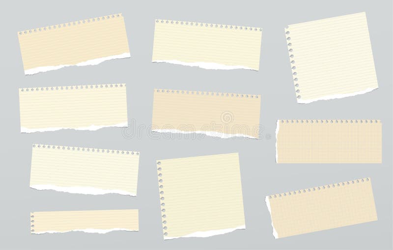 Pieces of Light Brown Ruled Torn Note Paper Stuck on Grey Background ...