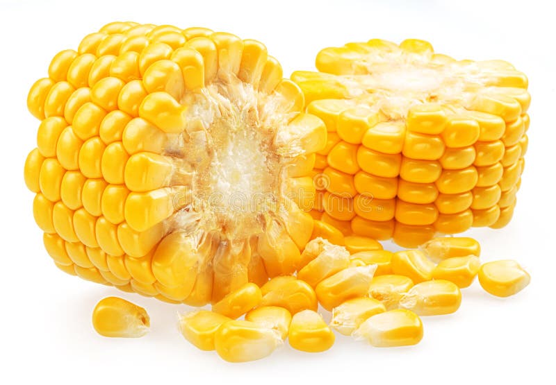 Pieces of Maize Cob or Corn Cob and Corn Seeds Isolated on White ...