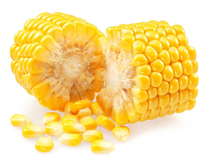 Pieces of Maize Cob or Corn Cob and Corn Seeds Isolated on White ...