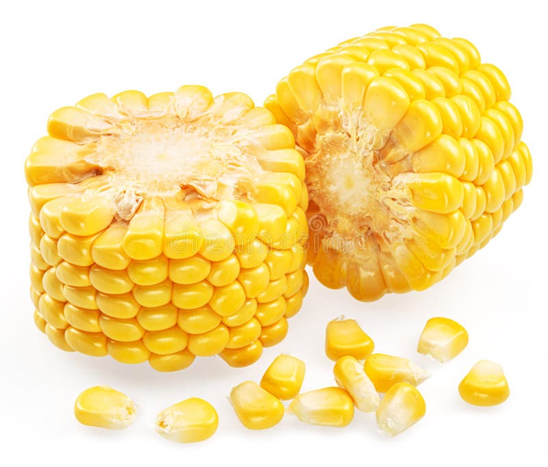 Pieces of Maize Cob or Corn Cob and Corn Seeds Isolated on White ...