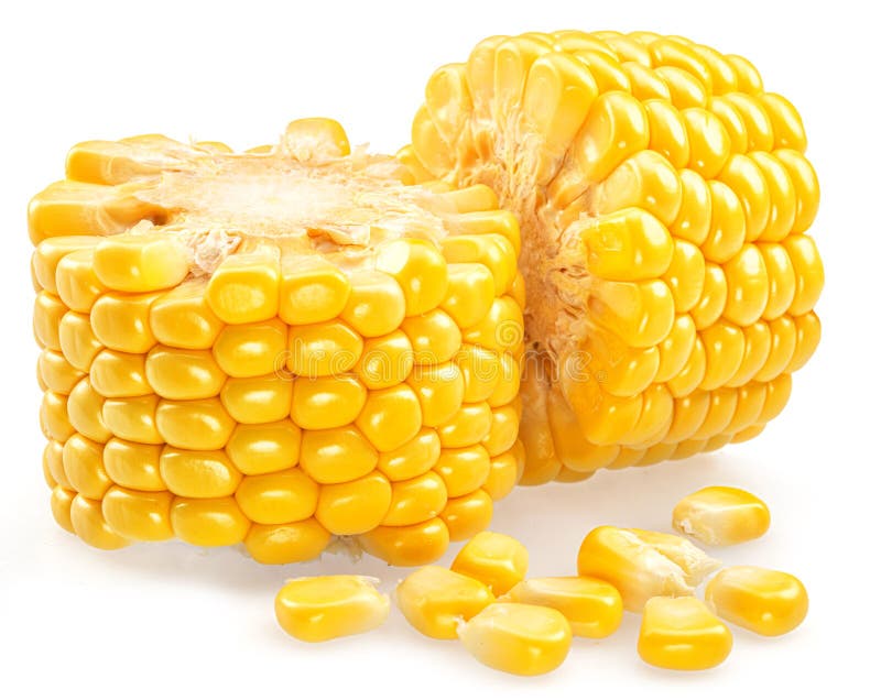Pieces of Maize Cob or Corn Cob and Corn Seeds Isolated on White ...