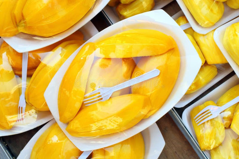 Pieces of Mango in a Plastic Plate with a Fork at the Thai Street ...