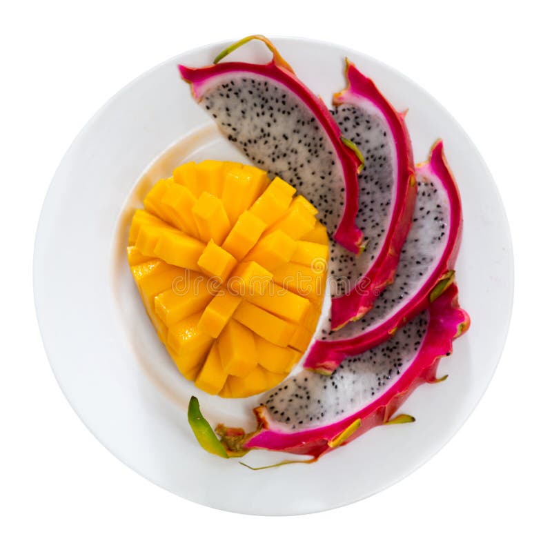 Pieces of Mango and Thin Pieces of Pitaya Stock Photo - Image of seeds ...