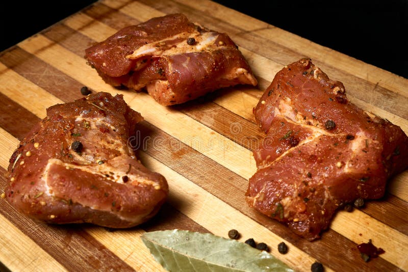 Pieces of Marinated Pork Meat for Barbecue Stock Image - Image of ...