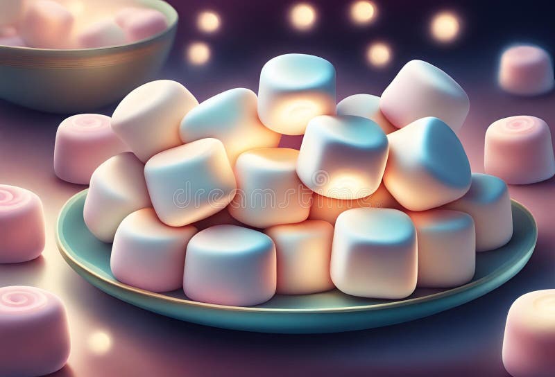 Pieces of Marshmallows on Plate on Bright Background Generative AI ...