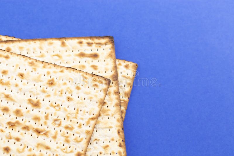 Pieces of Matzah Bread Unleavened Bread on a Blue Background Stock ...