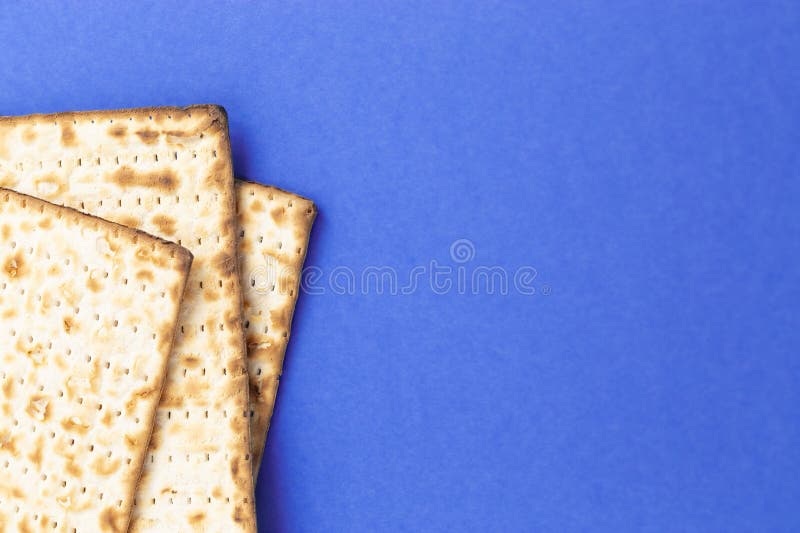 Pieces of Matzah Bread Unleavened Bread on a Blue Background Stock ...