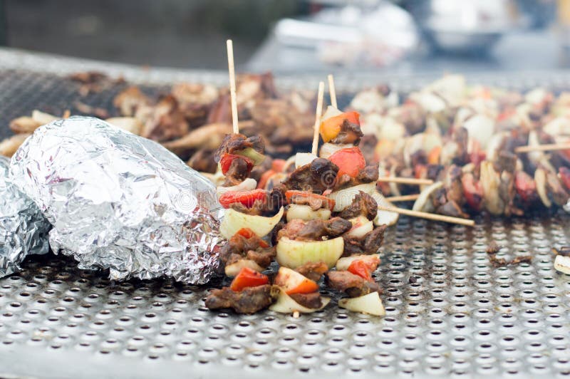 Pieces of Meat Bitten on Wood. Stock Image - Image of vitamins ...