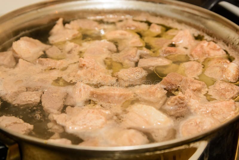 Pieces of Meat Boil in Water Stock Photo - Image of background, cook ...