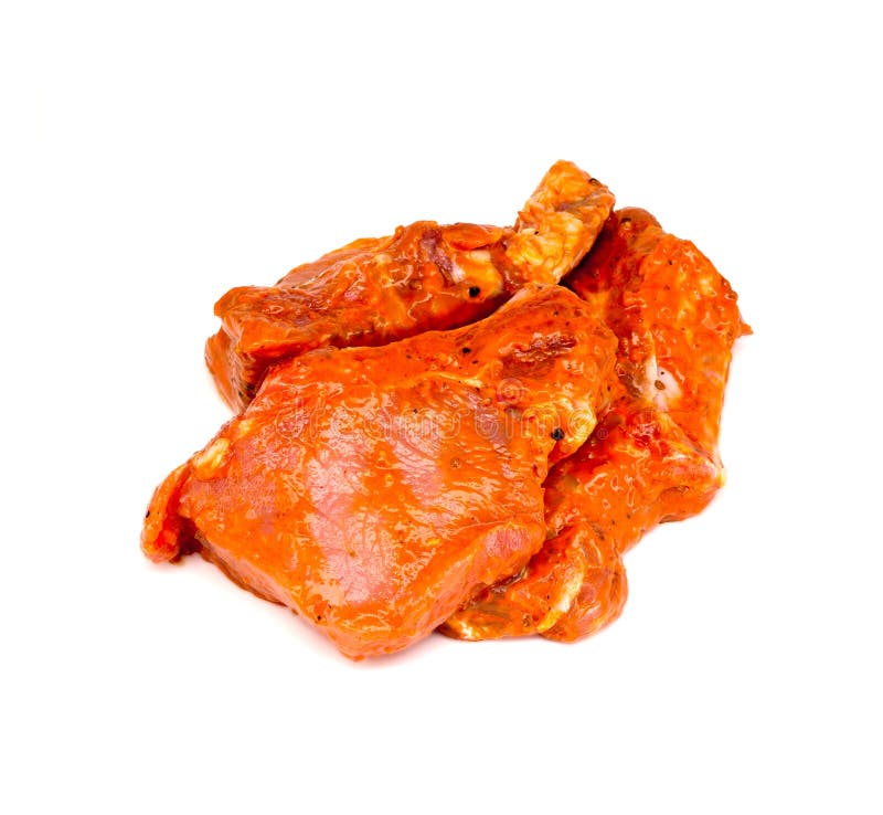 The Pieces of Meat in the Marinade on a White Stock Photo - Image of ...