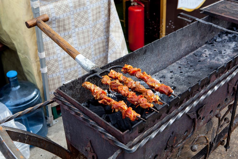 Pieces of Meat on Pitchfork Stock Image - Image of pieces, ruraloutdoor ...