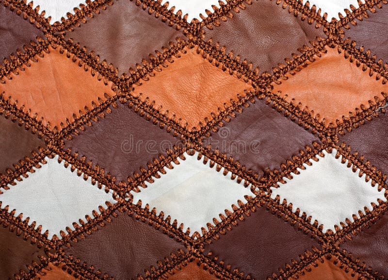 Pieces of Multi-colored Leather Stitched with Thread. Stock Image ...