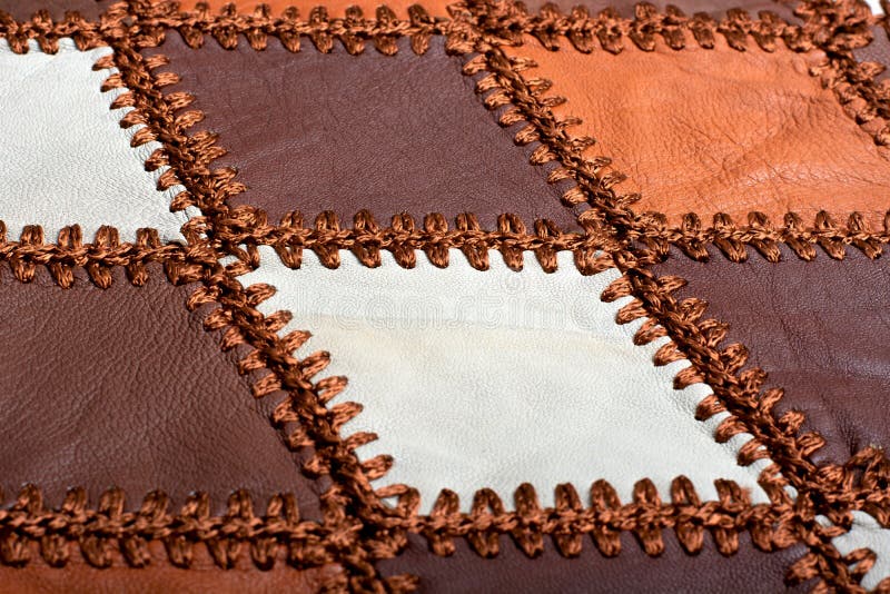 Pieces of Multi-colored Leather Stitched with Thread. Stock Image ...