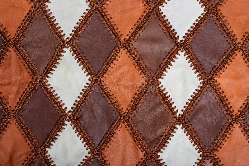 Pieces of Multi-colored Leather Stitched with Thread. Stock Image ...