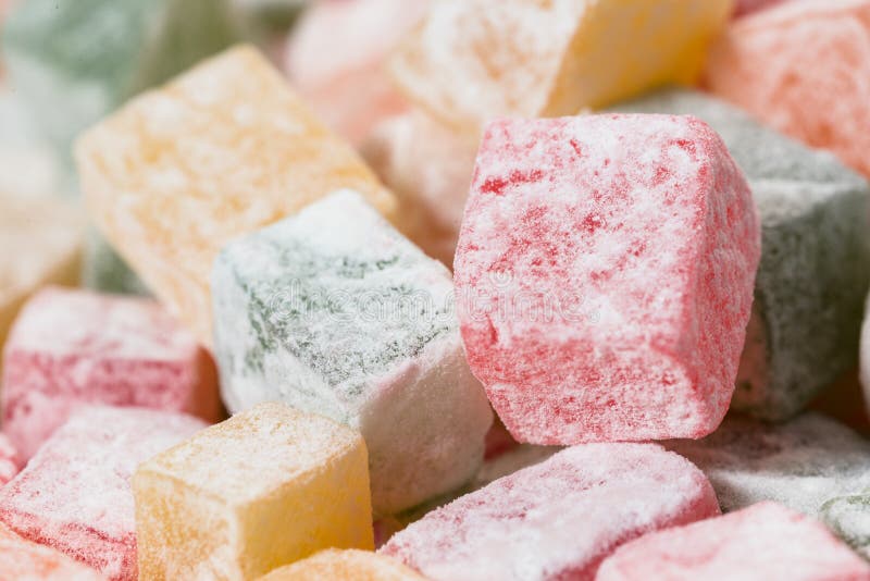Pieces of Multicolored Turkish Delight in Powdered Sugar. Stock Image ...