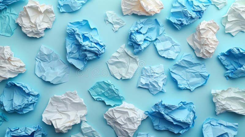 Pieces of Paper Blue and White Papers Scattered on a Light Blue ...