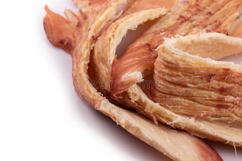 Pieces of Peruvian Squid Close Up on White Background. Snack for Beer ...