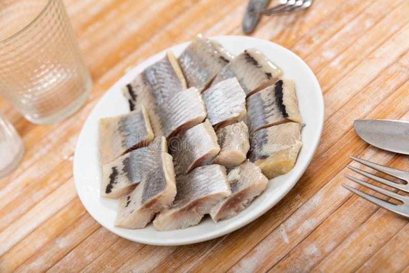 Pieces of Pickled Herring on a Plate Stock Photo - Image of cuisine ...
