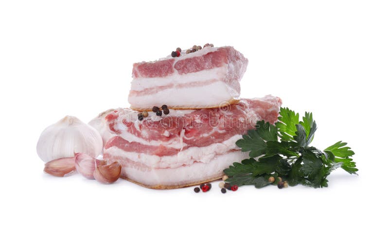 Pieces of Pork Fatback Served with Different Ingredients Isolated on ...