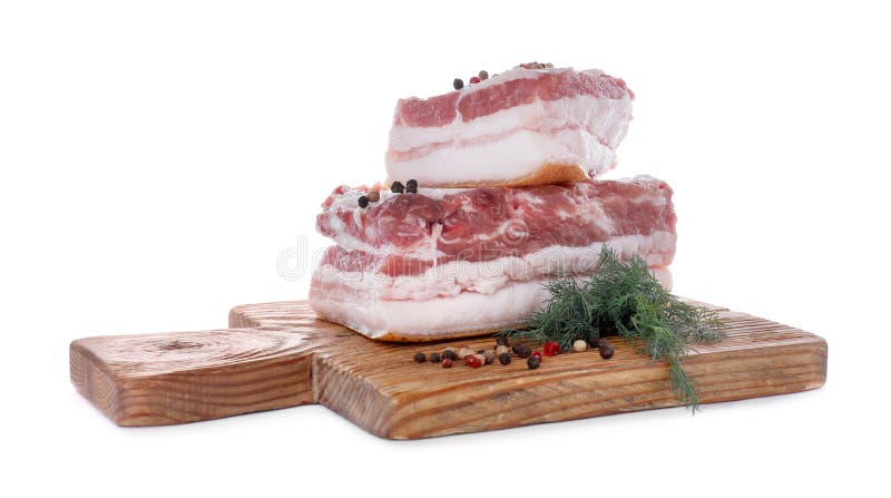 Pieces of Pork Fatback Served with Dill and Spices Isolated on White ...