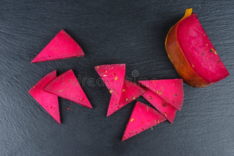 Pieces of Purple Cheese with Basil Stock Image - Image of color ...