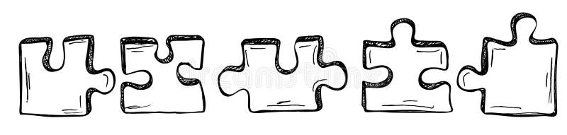Pieces of Puzzle. Puzzle Grid with 5 Pieces in a Row. Collection of ...