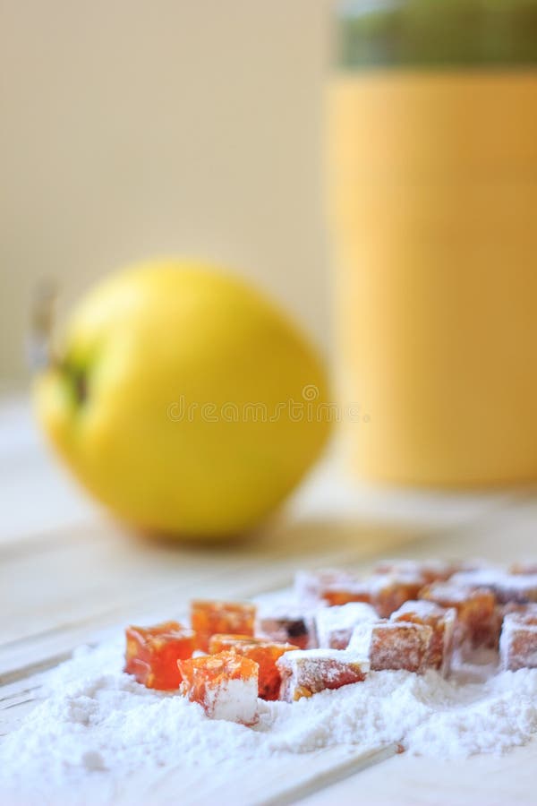 Pieces of Quince Jam in Sugar Powder. Stock Image - Image of membrillo ...
