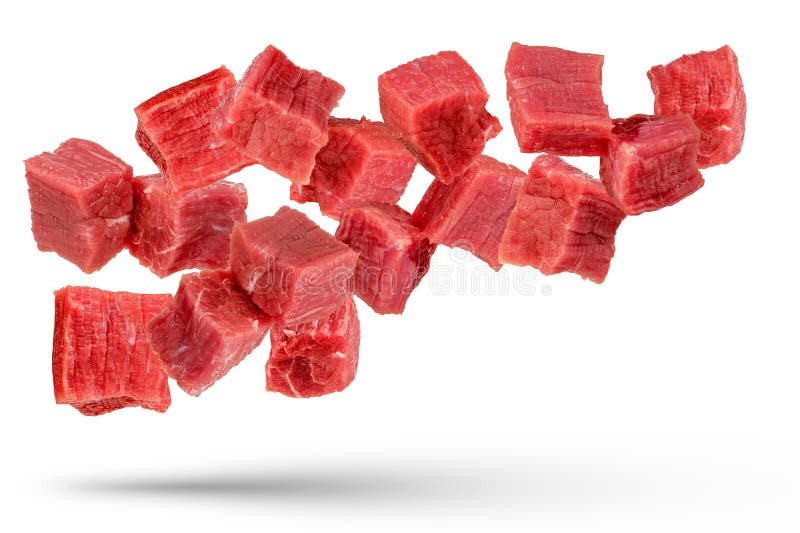 Pieces of Raw Beef. Set of Fresh Beef Cubes Isolated on White ...