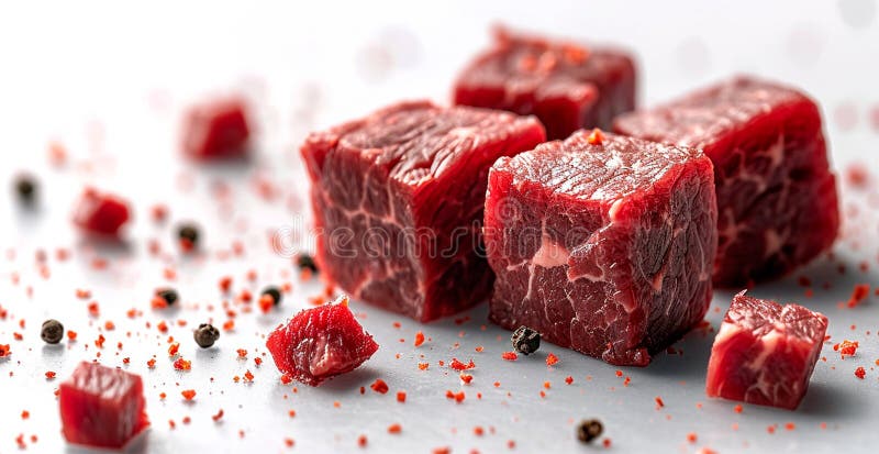 Pieces of Raw Beef. Set of Fresh Beef Cubes Isolated on White ...