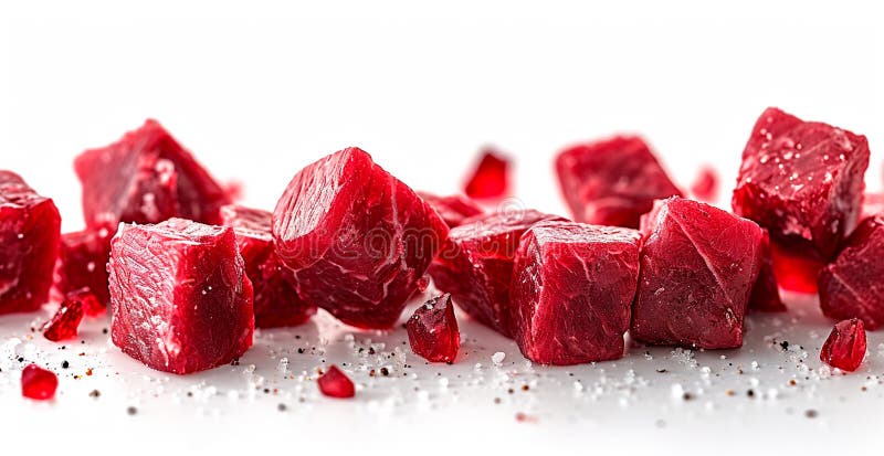 Pieces of Raw Beef. Set of Fresh Beef Cubes Isolated on White ...